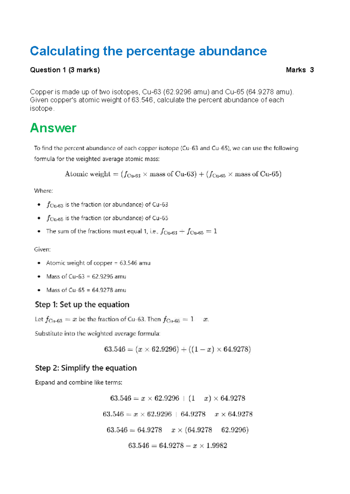 2025 Quiz - Isotopic Abundance Calculations and Relative Atomic Mass ...