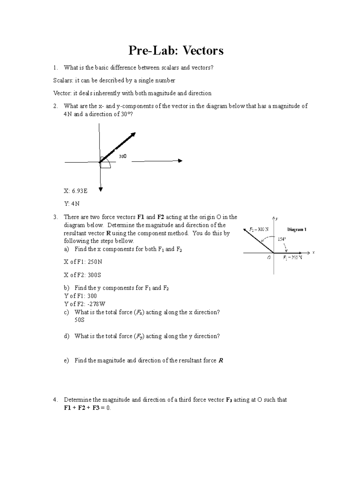Pre-Lab: Vectors (Course Code: 300) Analysis and Components - Studocu