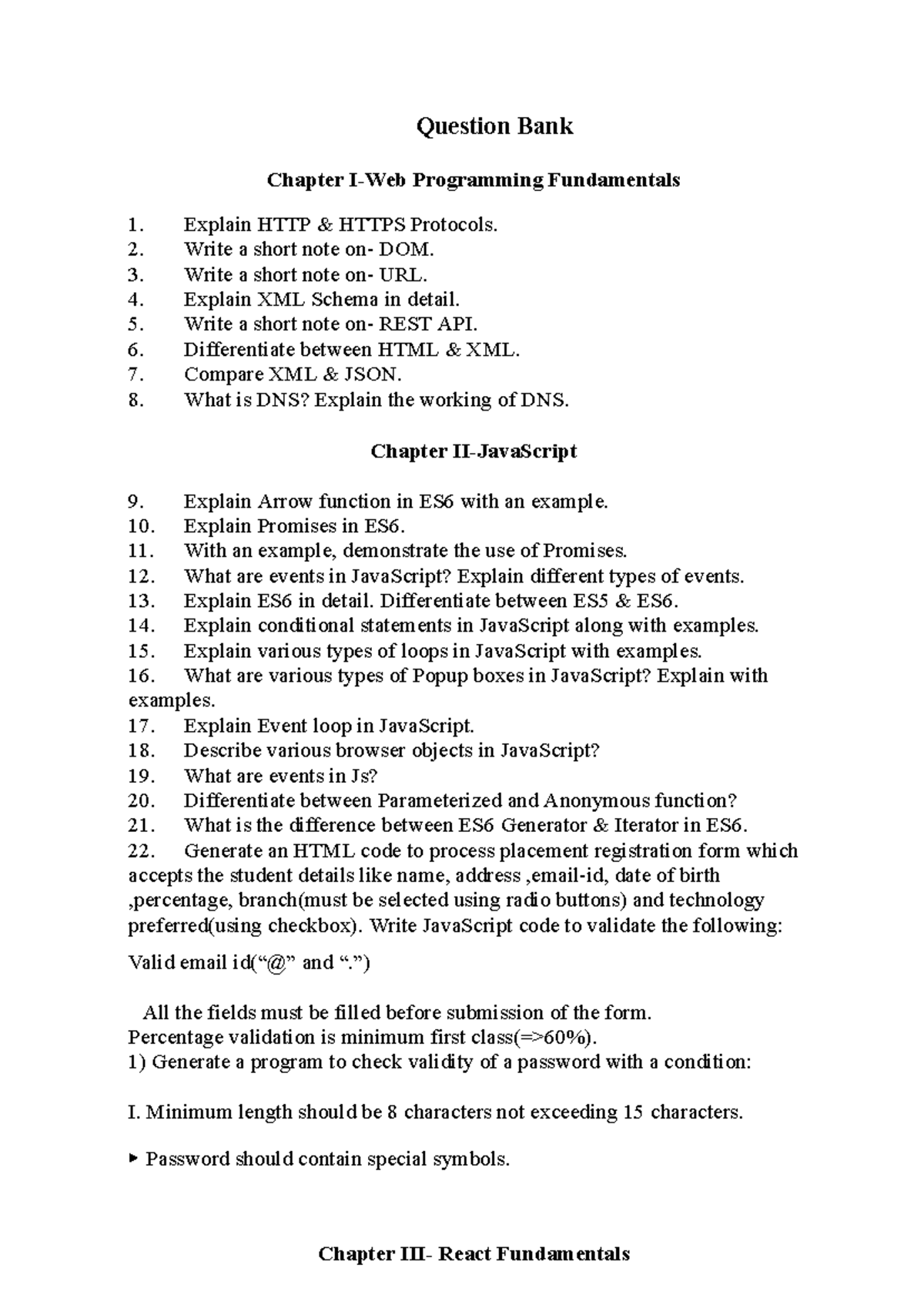 IP IMP QUESTIONS: Programming Fundamentals & React JS Concepts - Studocu