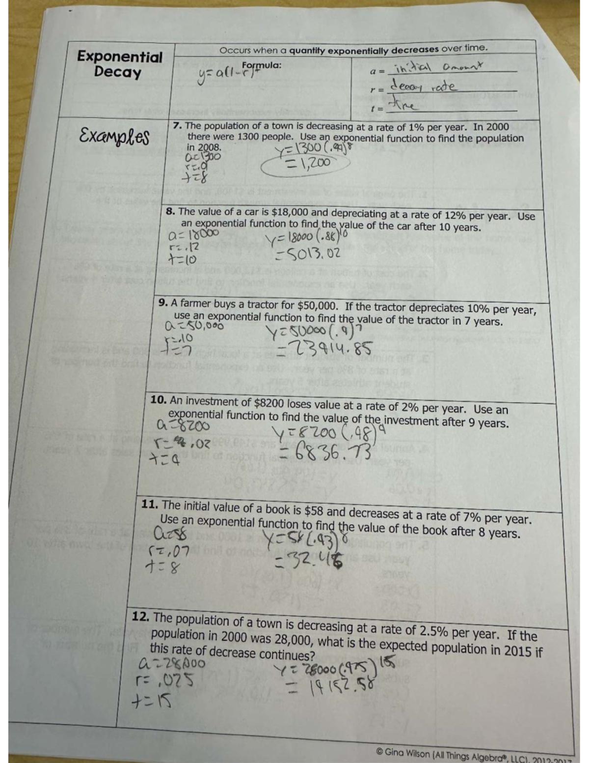 Exponential Decay: Guided Notes for Algebra (IMG 0162) - Studocu