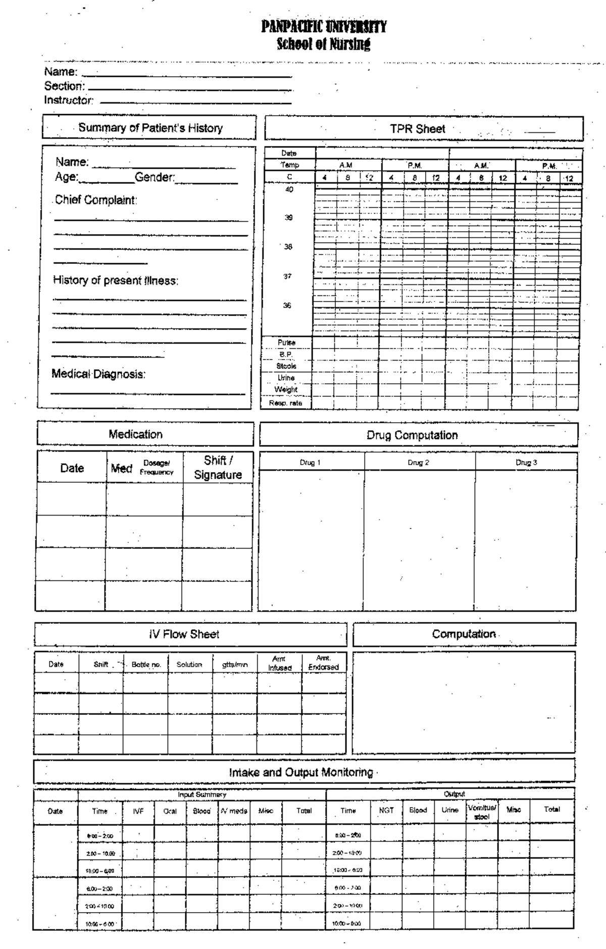 TPR-Sheet: Nursing Assessment Overview at Panpacific University - Studocu