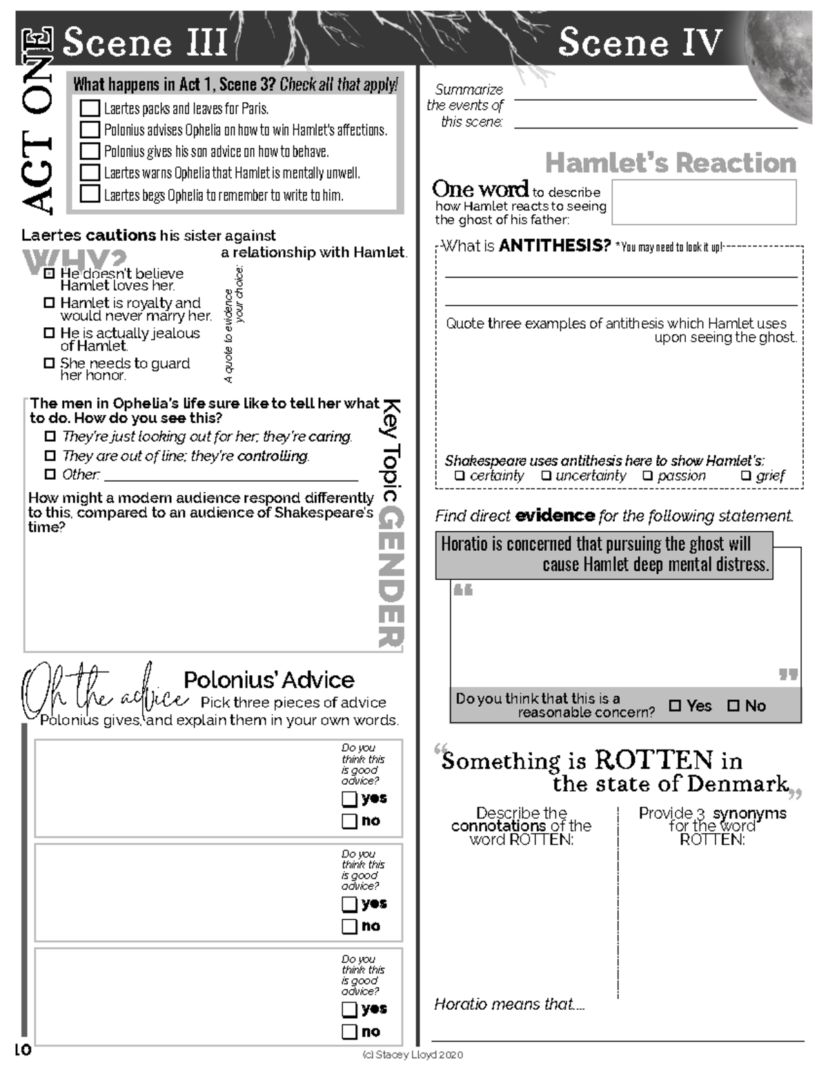 Act 1 Scenes 3-5 - Hamlet Worksheet Analysis and Insights - Studocu