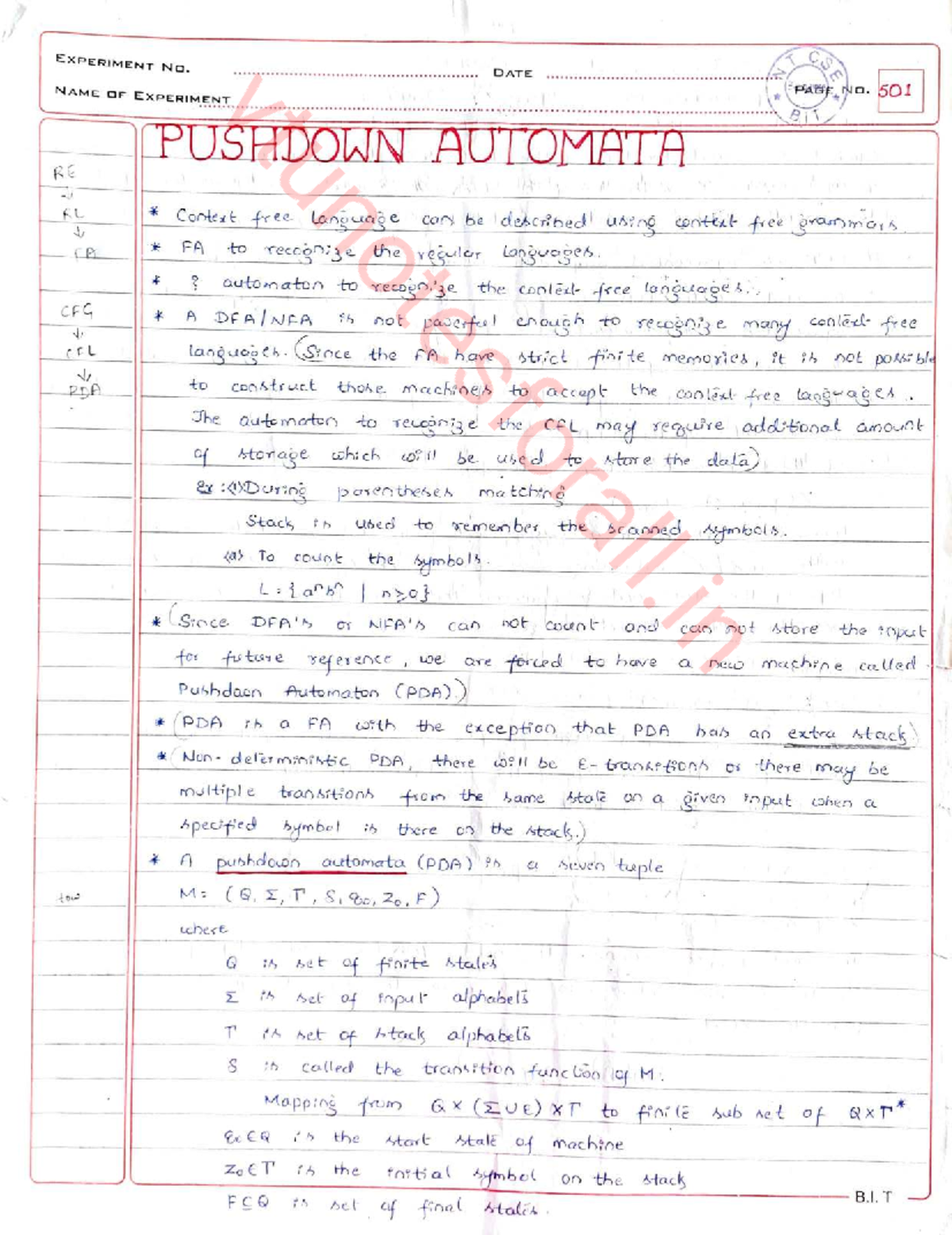 21CS51 ATCD Module 4: Pushdown Automata (PDA) Experiment Notes - Studocu