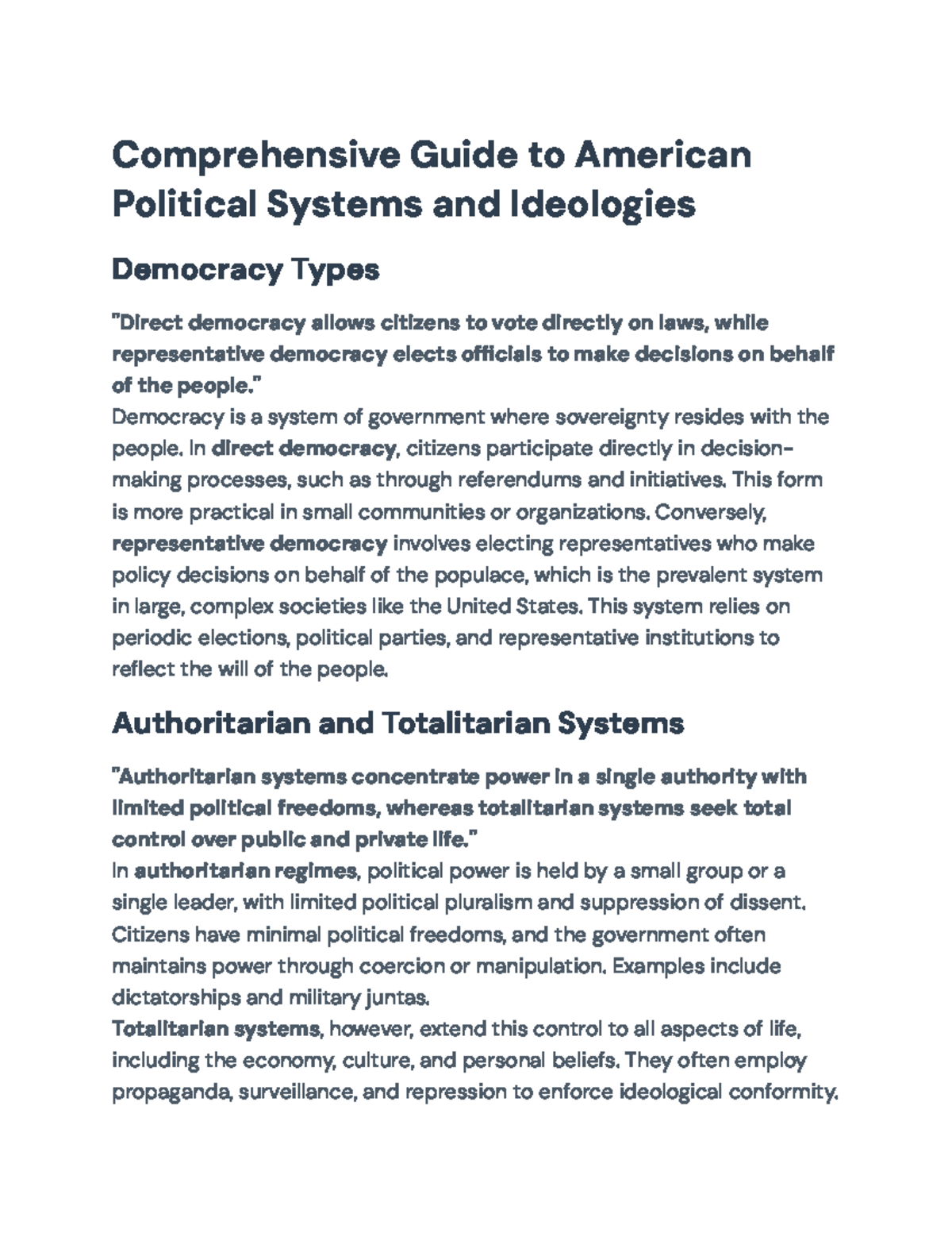 Comprehensive Overview of American Political Systems and Ideologies ...
