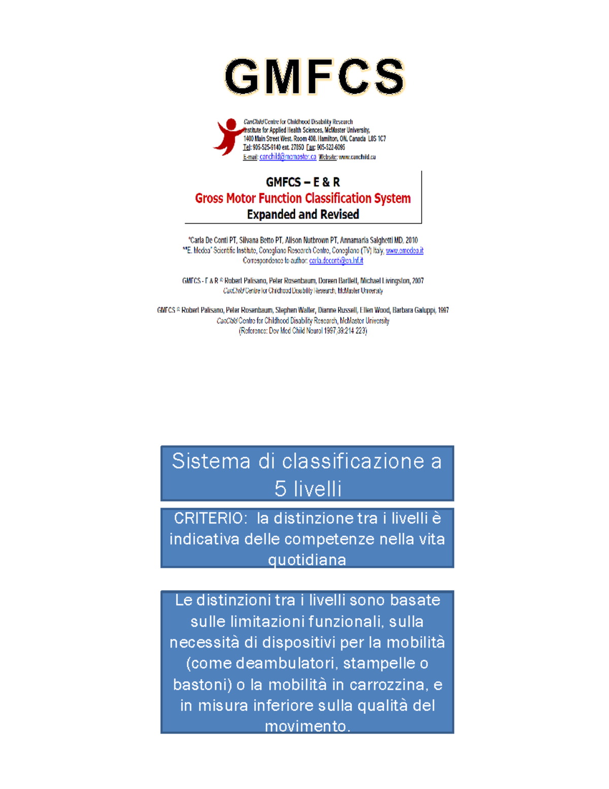 GMFCS Classification System Overview and Levels Analysis - Studocu