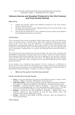 Literary Genres - Notes - Literary Genres A genre is a particular type ...