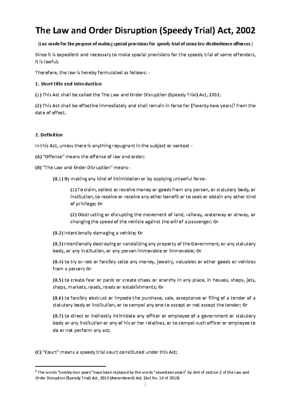 Criminology LLBH-415 - The Law and Order Disruption (Speedy Trial) Act ...