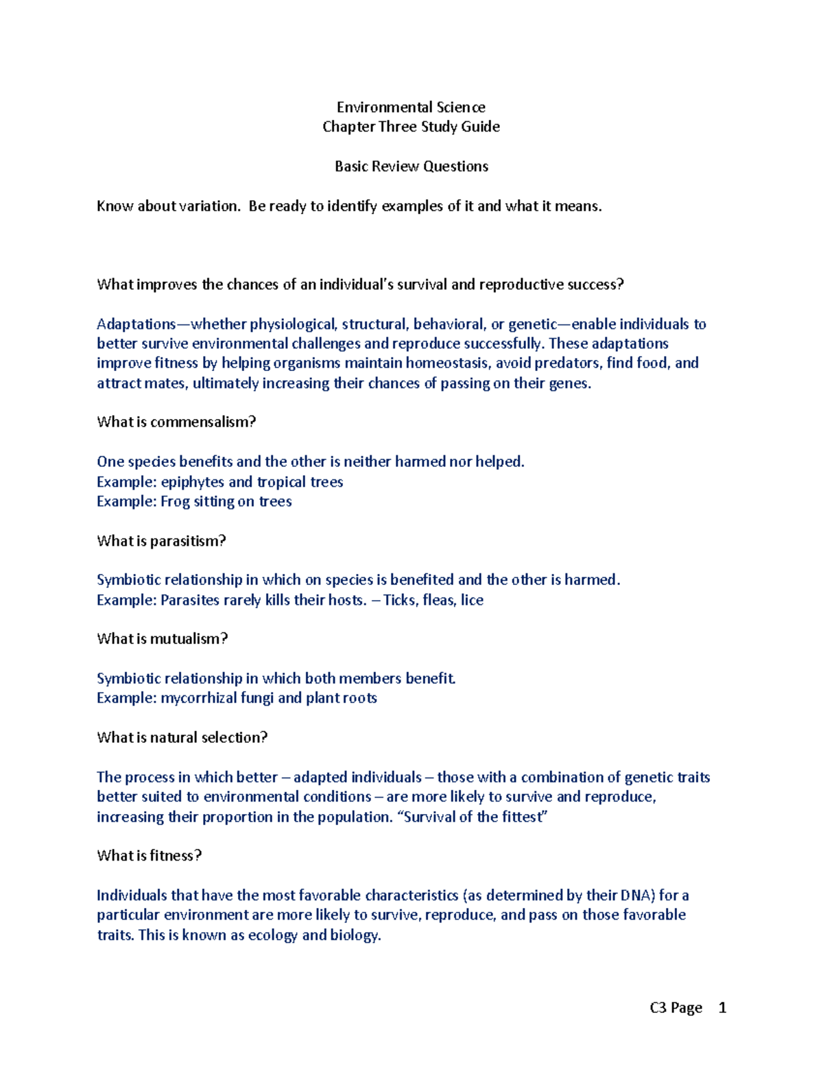 Environmental Science C3 Chapter 3 Study Guide: Key Concepts ...