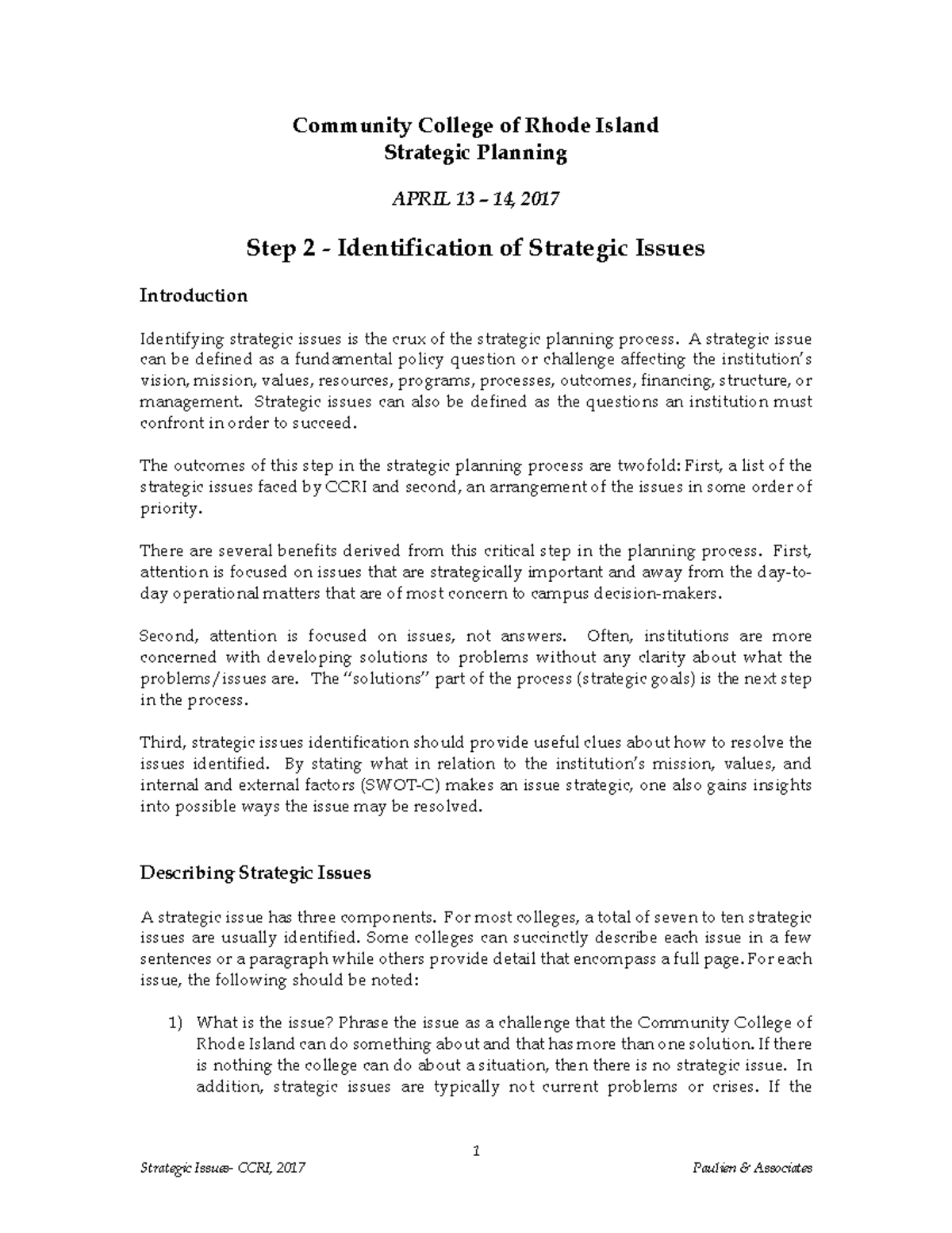 CCRI Strategic Issues Identification - Step 2 Review - Studocu