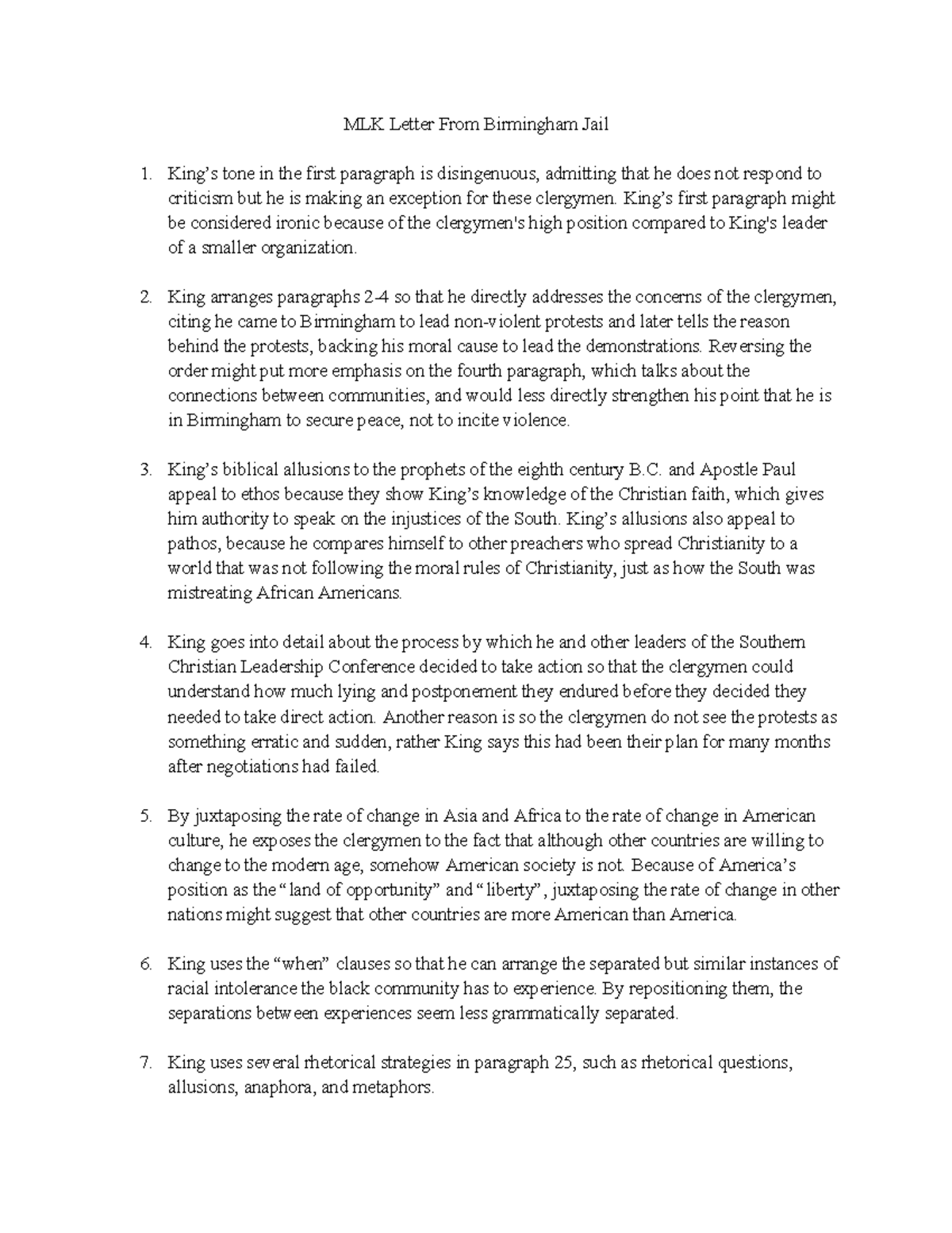 SG MLK Letter - blah - MLK Letter From Birmingham Jail King’s tone in ...