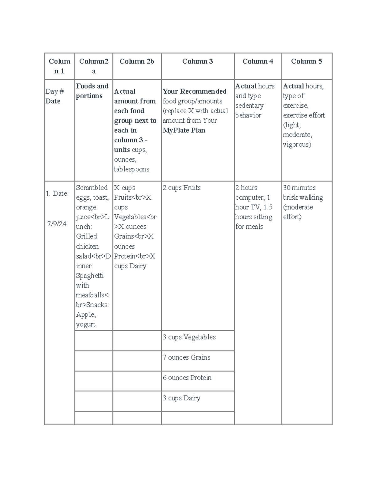 Diet and Exercise Report: MyPlate Plan & Activity Analysis - Studocu