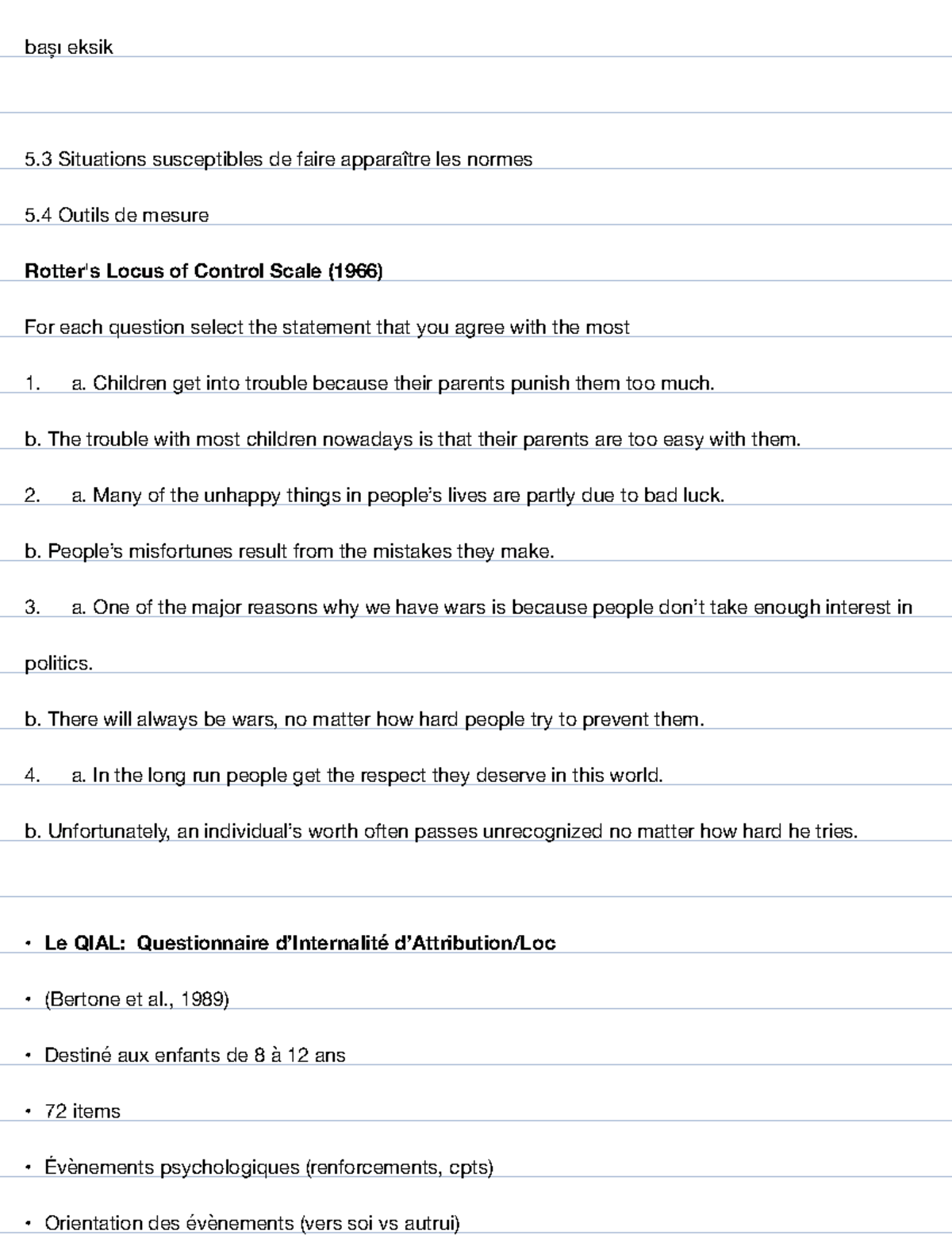 CM 5 PSY Social - Locus of Control Scale & Normative Judgments - Studocu