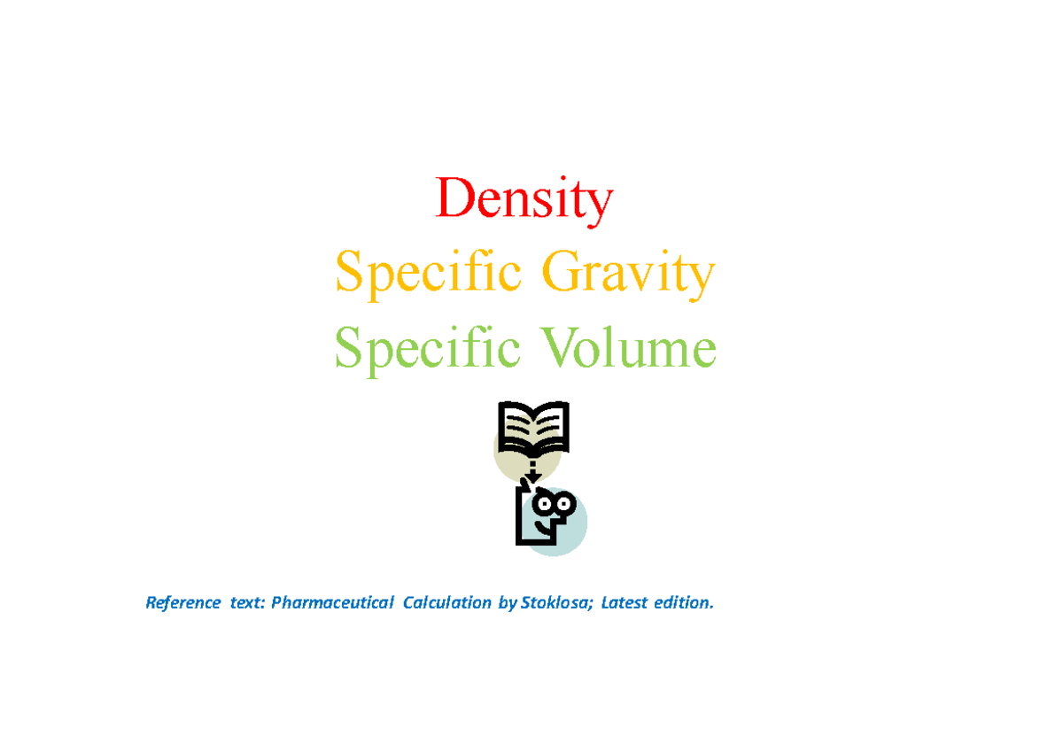 Pharmaceutical Calculations: Density, Specific Gravity & Volume - Studocu