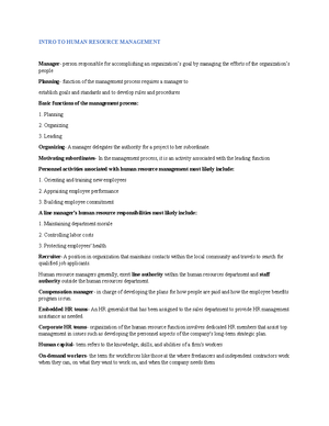 Reviewer FOR CHRA - CHAPTER 1 Human Resource Management (HRM) may be ...