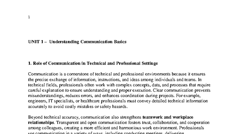 UNIT 1 - Understanding Technical Communication Fundamentals - Studocu
