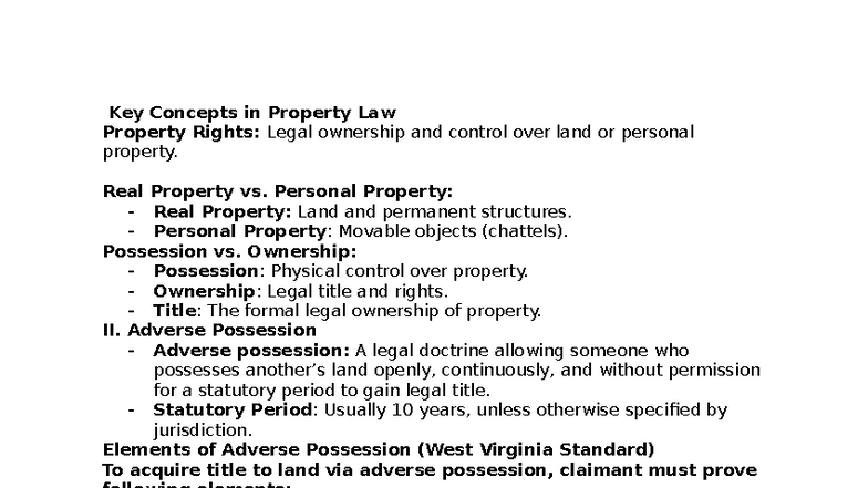 Property Law Case Briefs: Adverse Possession & Easements - Studocu