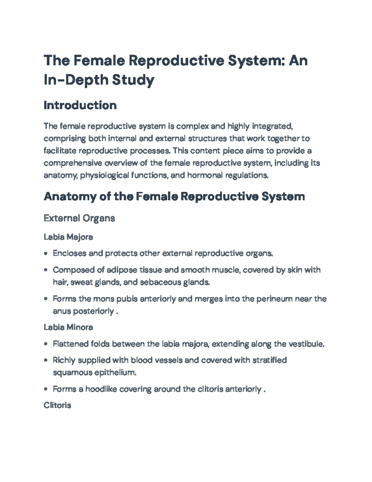Comprehensive Overview of the Female Reproductive System: Anatomy ...