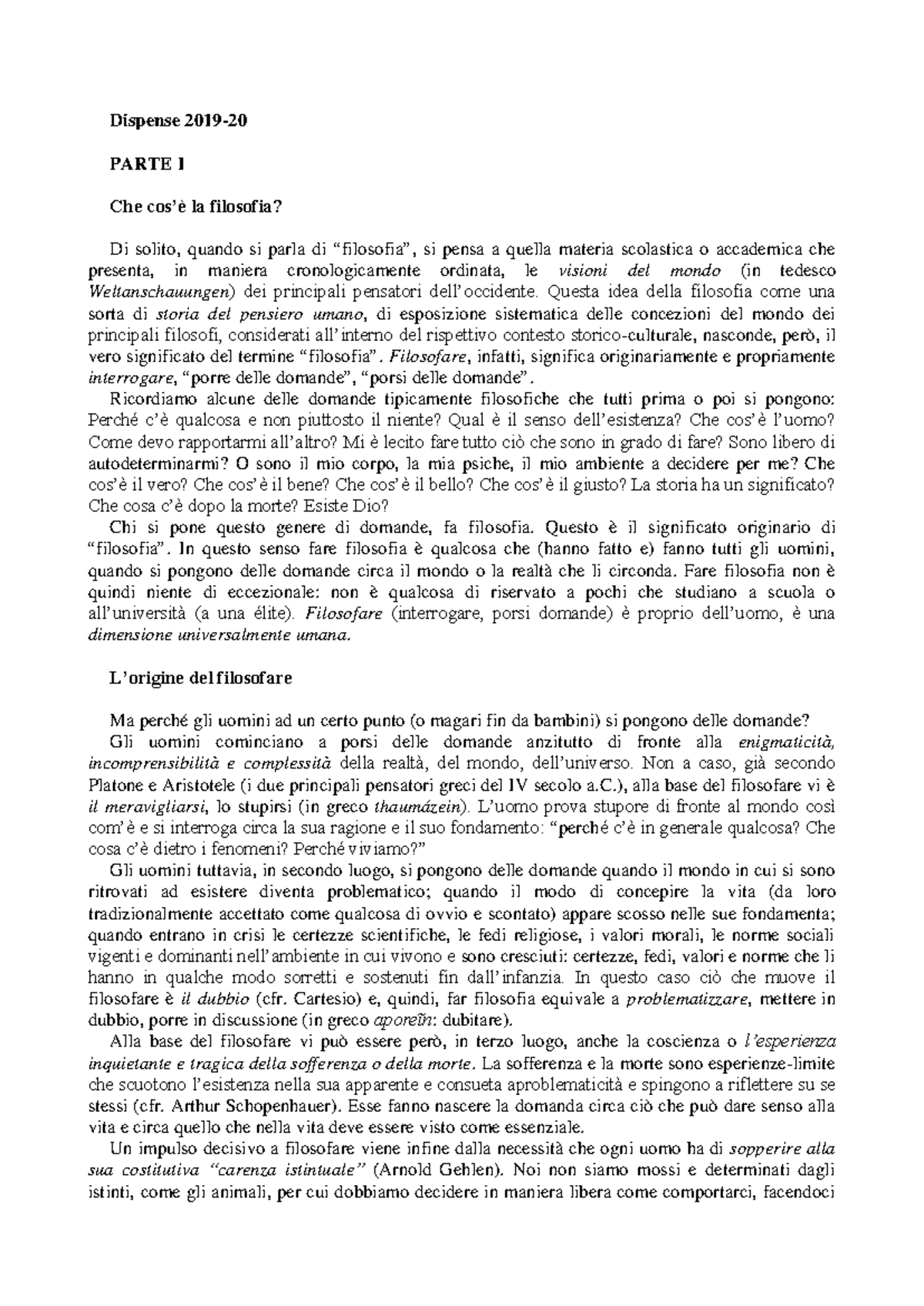 Dispense FPSF: Introduzione alla Filosofia e Biologia - Studocu