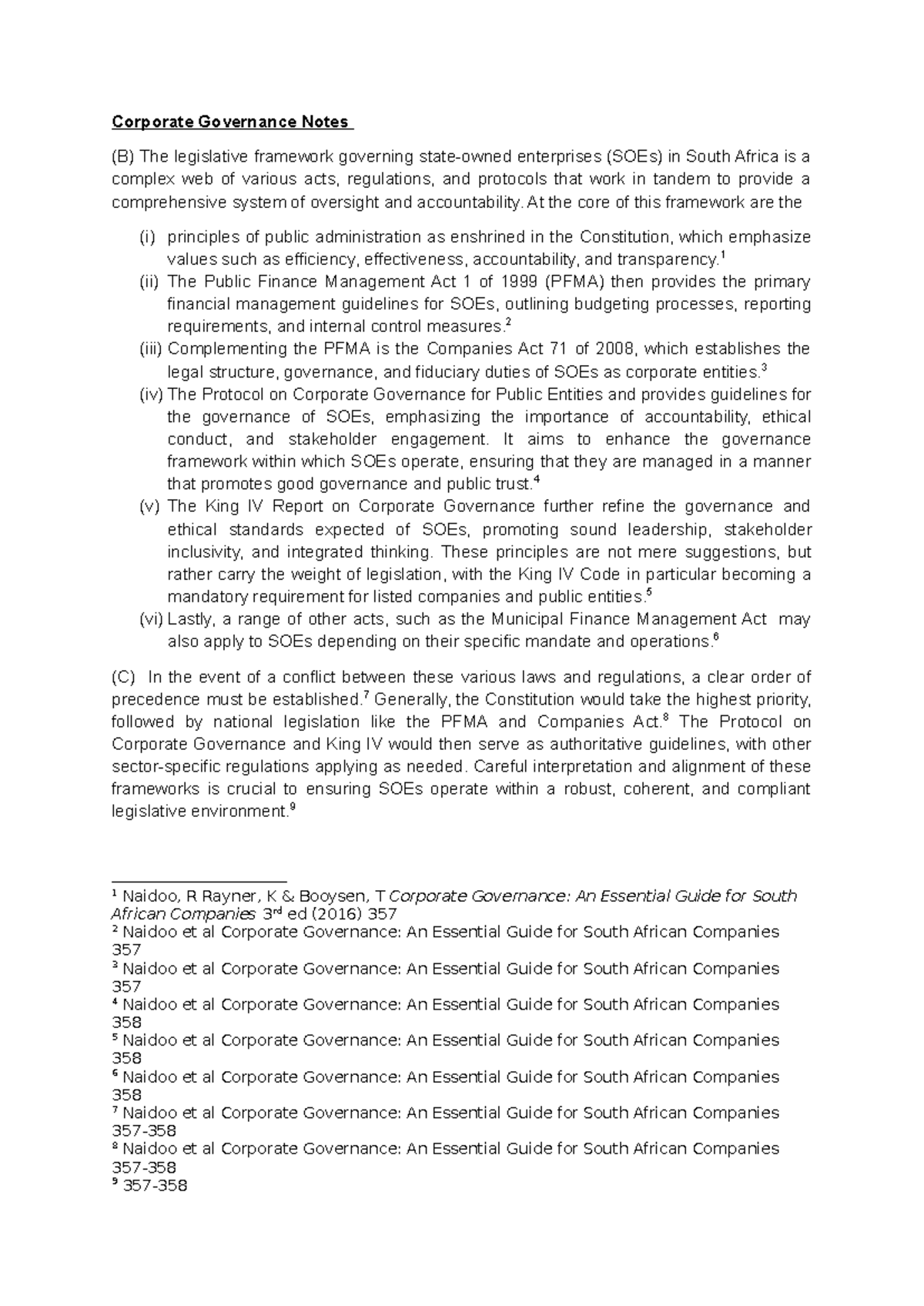 Corporate Governance Notes (B): Legislative Framework for SOEs in SA ...
