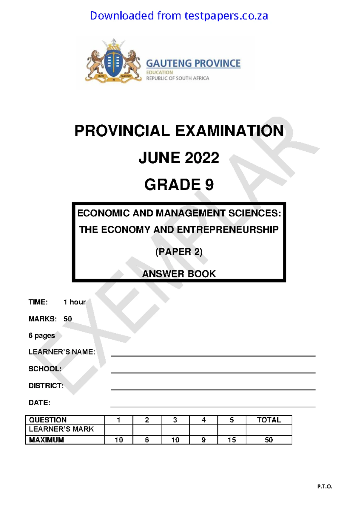 EMS GRADE 8 TERM 4 FINAL EXAMINATION QUESTION PAPER NOV 2023 P2 - Studocu
