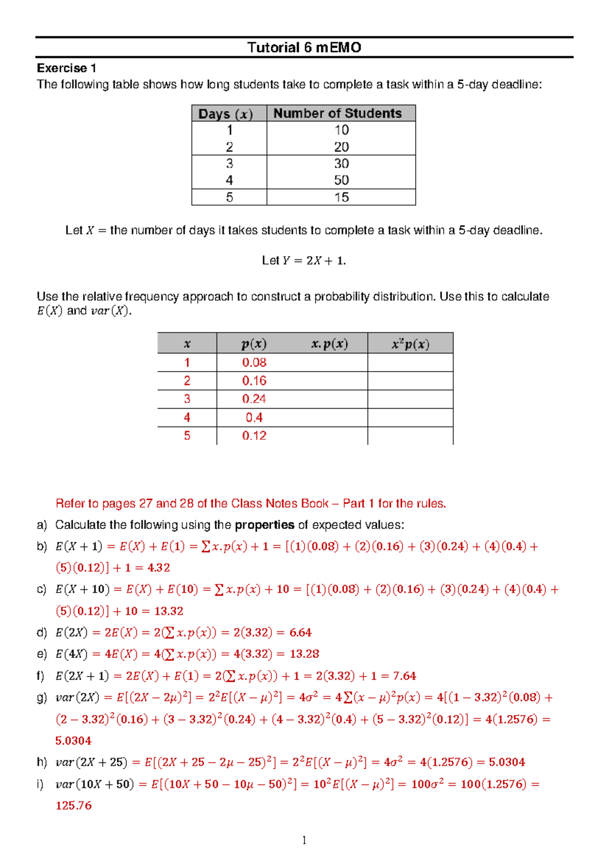 STK143 - Tutorial 6 Memo - Tutorial 6 mEMO Exercise 1 The following ...