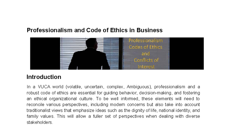 W9 Notes: Professionalism & Ethics in Business - Studocu