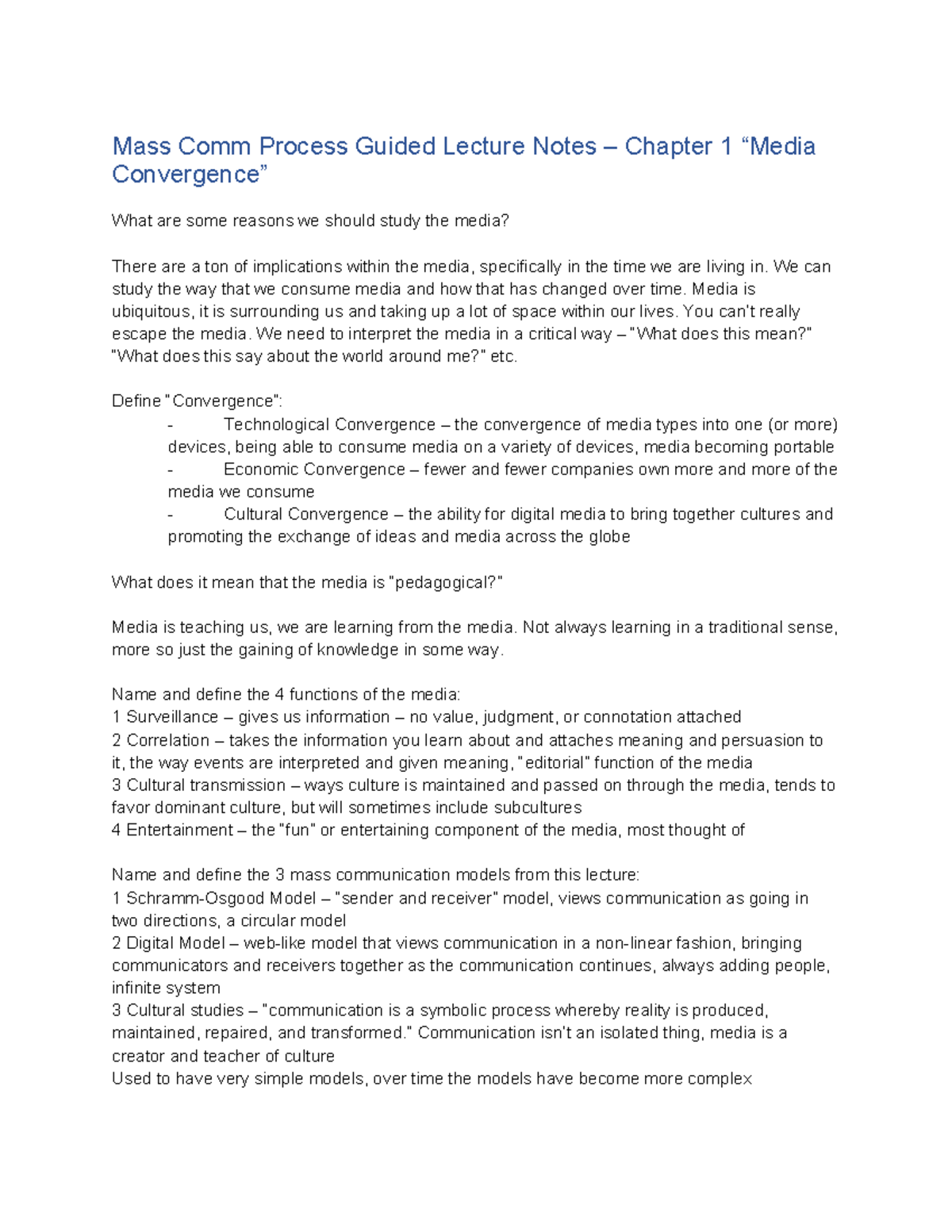Mass Comm Process Lecture Notes – Chapter 1: Insights on Media ...