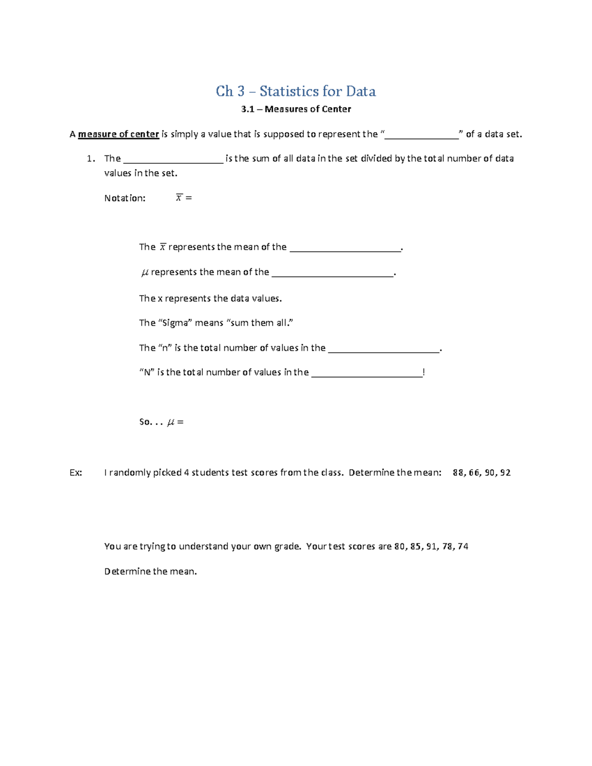 Stat 3.1: Measures of Center and Variation - Chapter 3 Notes - Studocu