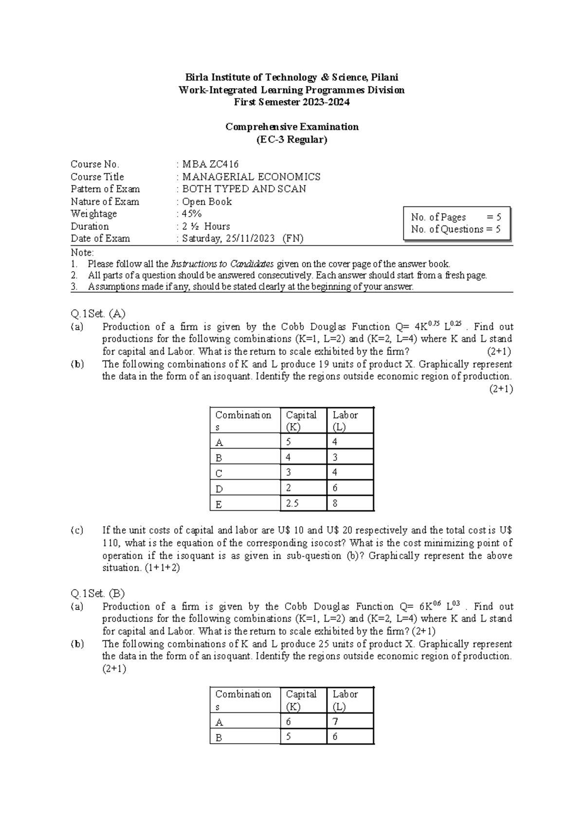 MBA ZC EC-3 Comprehensive Exam Notes on Managerial Economics - Studocu