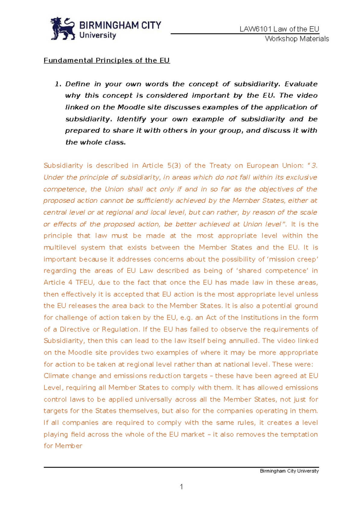 Fundamental Principles of the EU (EU101) - Workshop Overview and ...