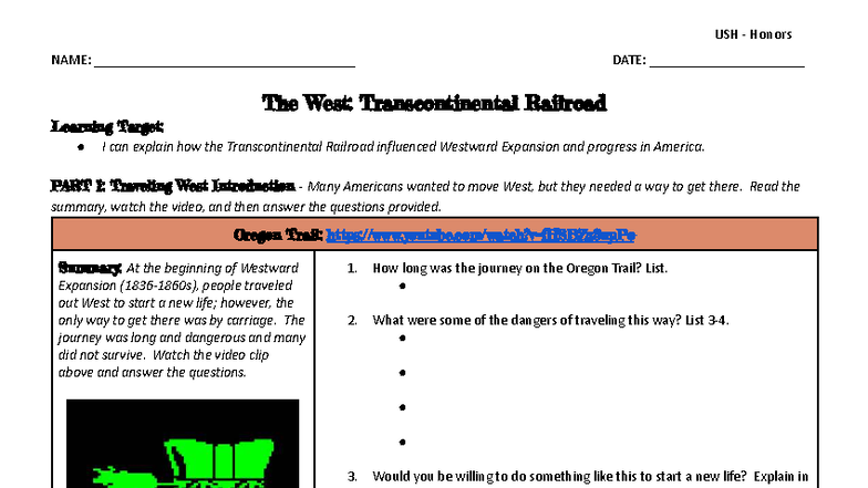 USH Honors - The West: Impact of the Transcontinental Railroad (2024 ...