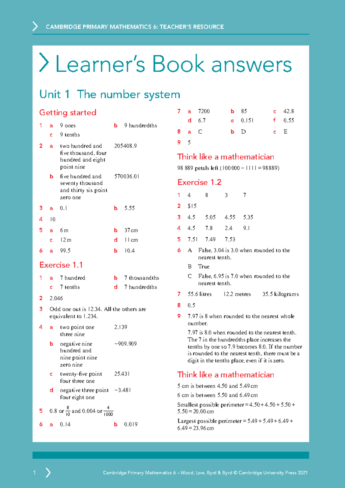 CAMBRIDGE PRIMARY MATHEMATICS 6: RESOURCE Book Answers and Solutions - Studocu