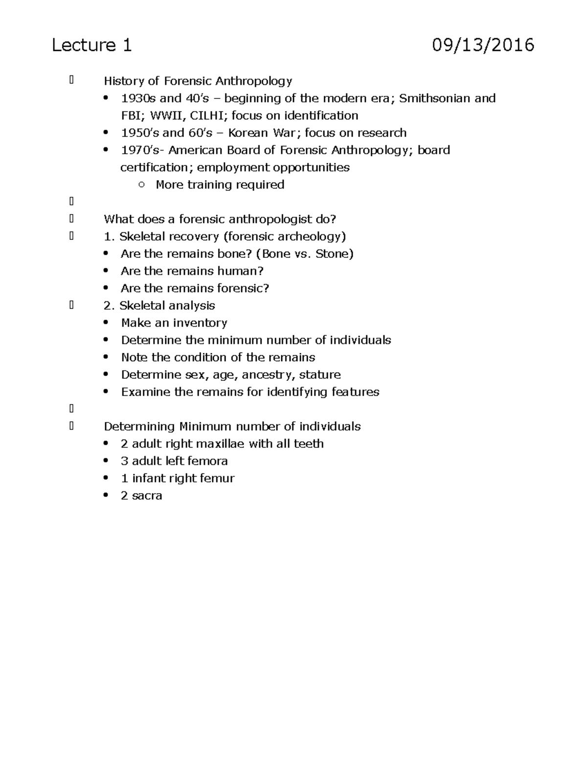 Forensic Anthropology - Lecture Notes Overview (Course Code: XXXX ...