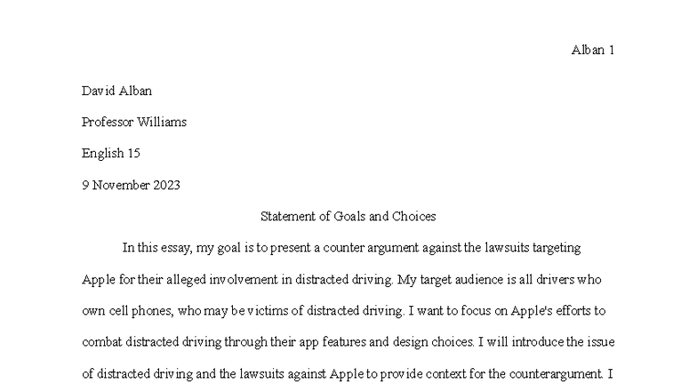 English 15 Essay: Apple Is Not to Blame for Distracted Driving - Studocu