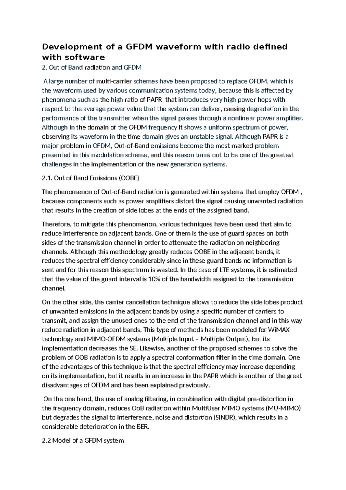 Out-of-Band Radiation and GFDM Waveform Development Notes 2023 - Studocu
