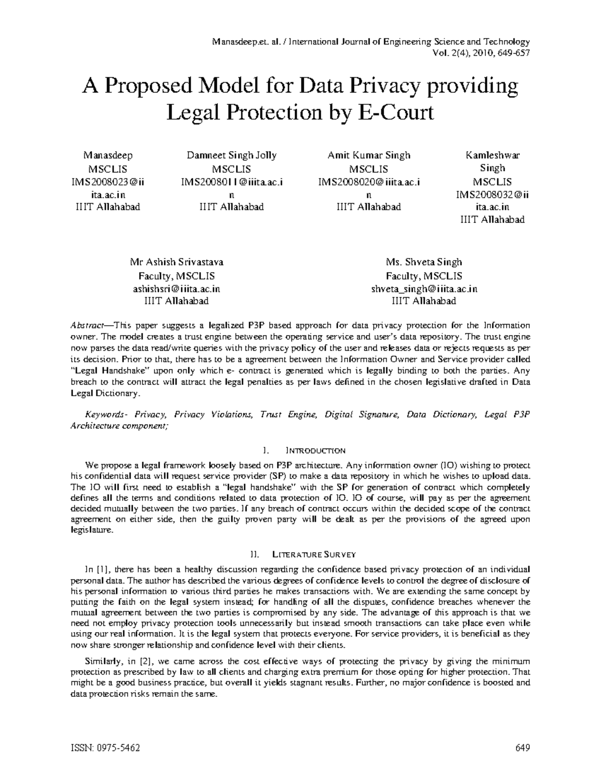 A Proposed Legal Framework for Data Privacy Protection (MSCLIS) - Studocu