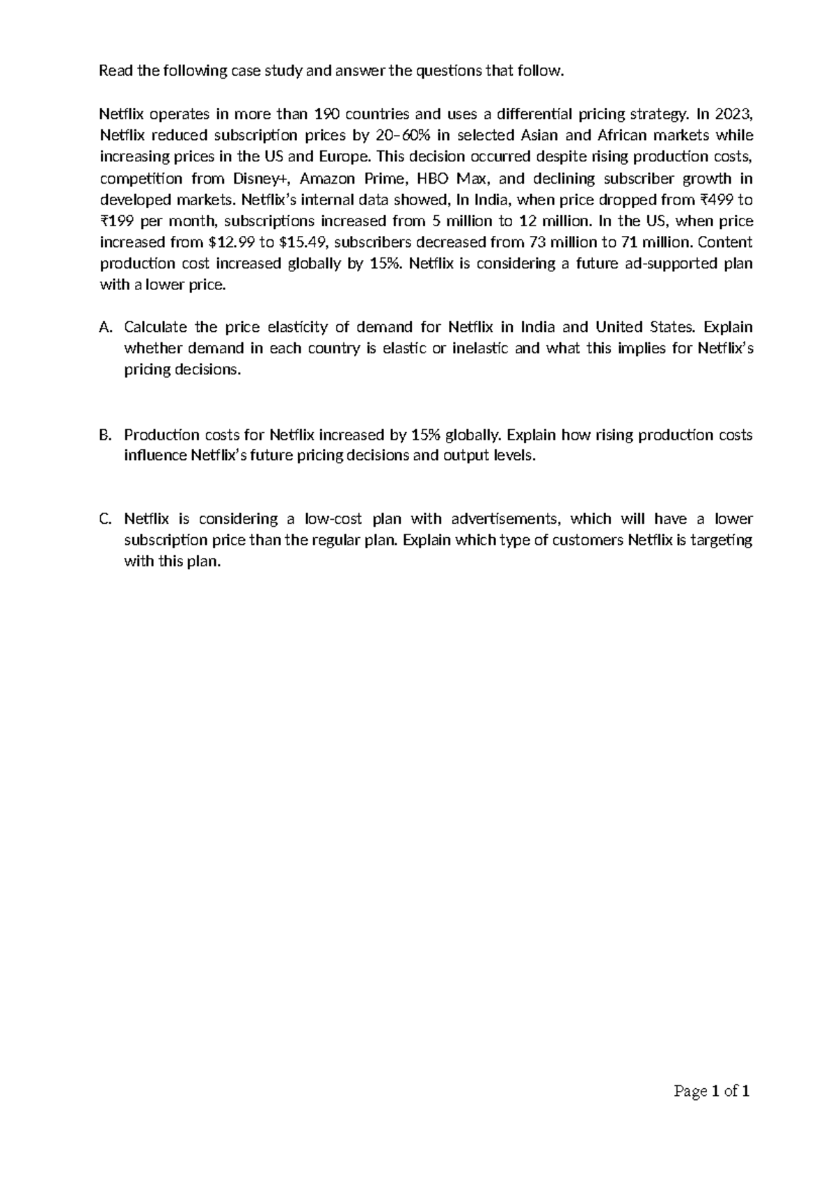 Netflix Case Study Analysis: Pricing Strategies & Demand Elasticity ...