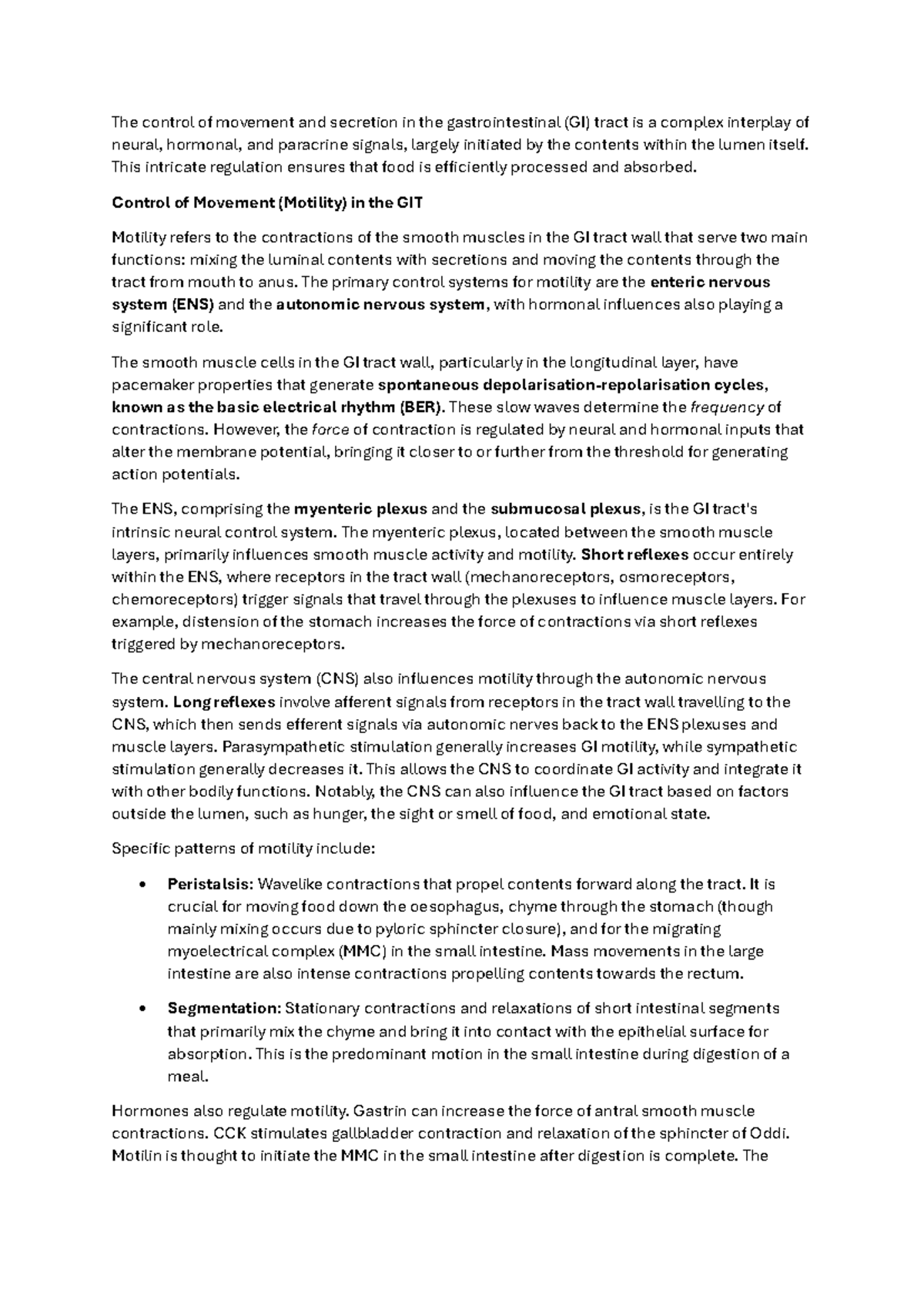 FLGX 213 Lecture Notes: Control of Movement & Secretion in the GI Tract ...