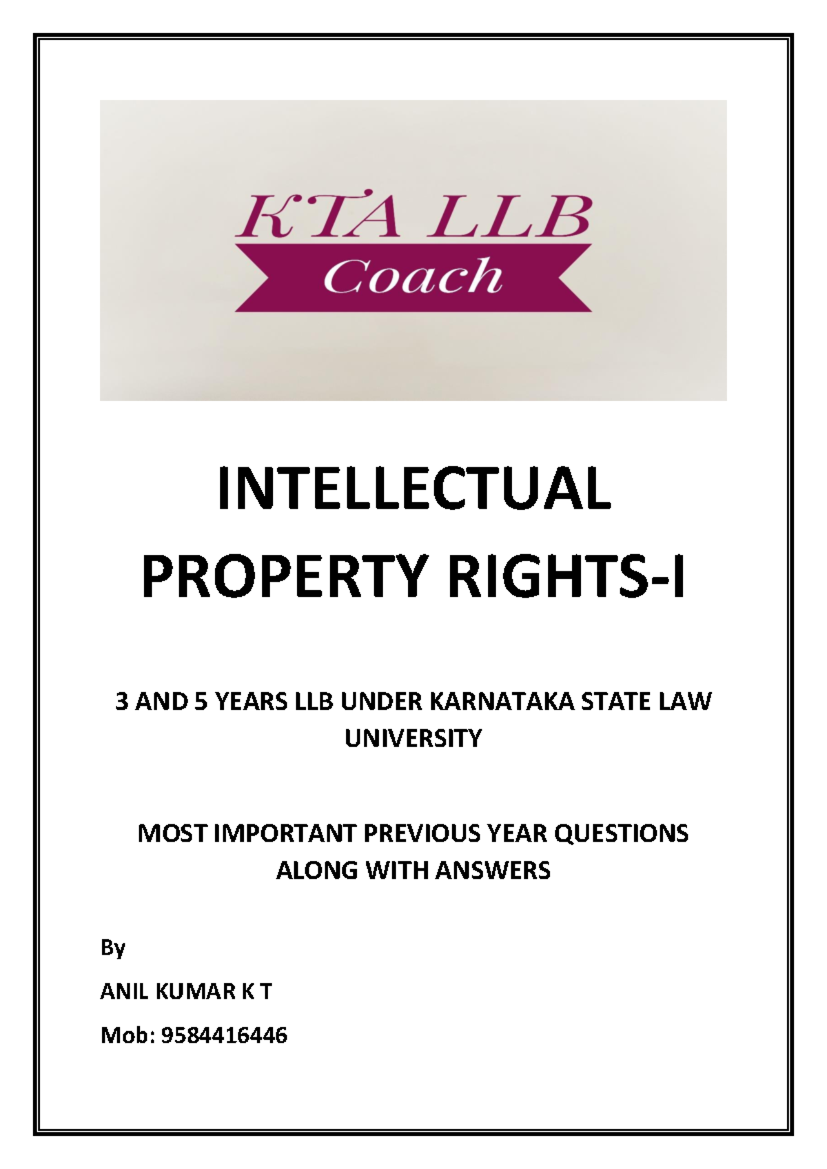 Intellectual property rights I KSLU Notes Final - INTELLECTUAL PROPERTY ...