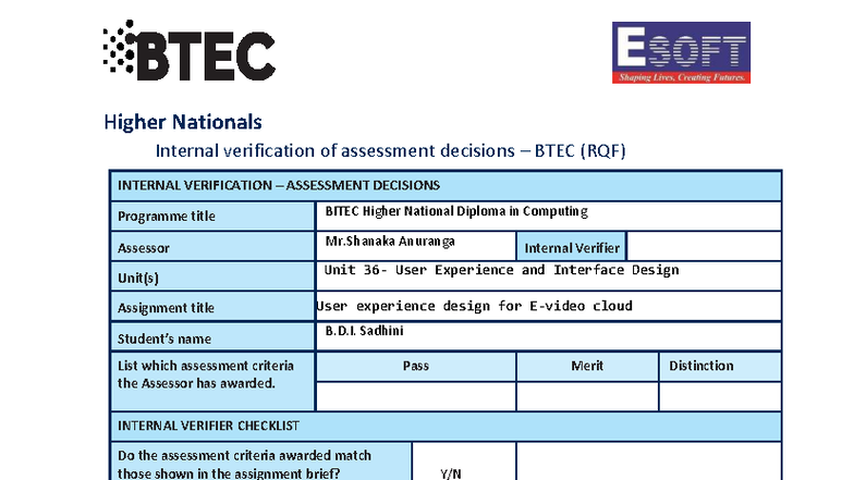 BTEC HND Computing Unit 36: User Experience Design Assessment - Studocu