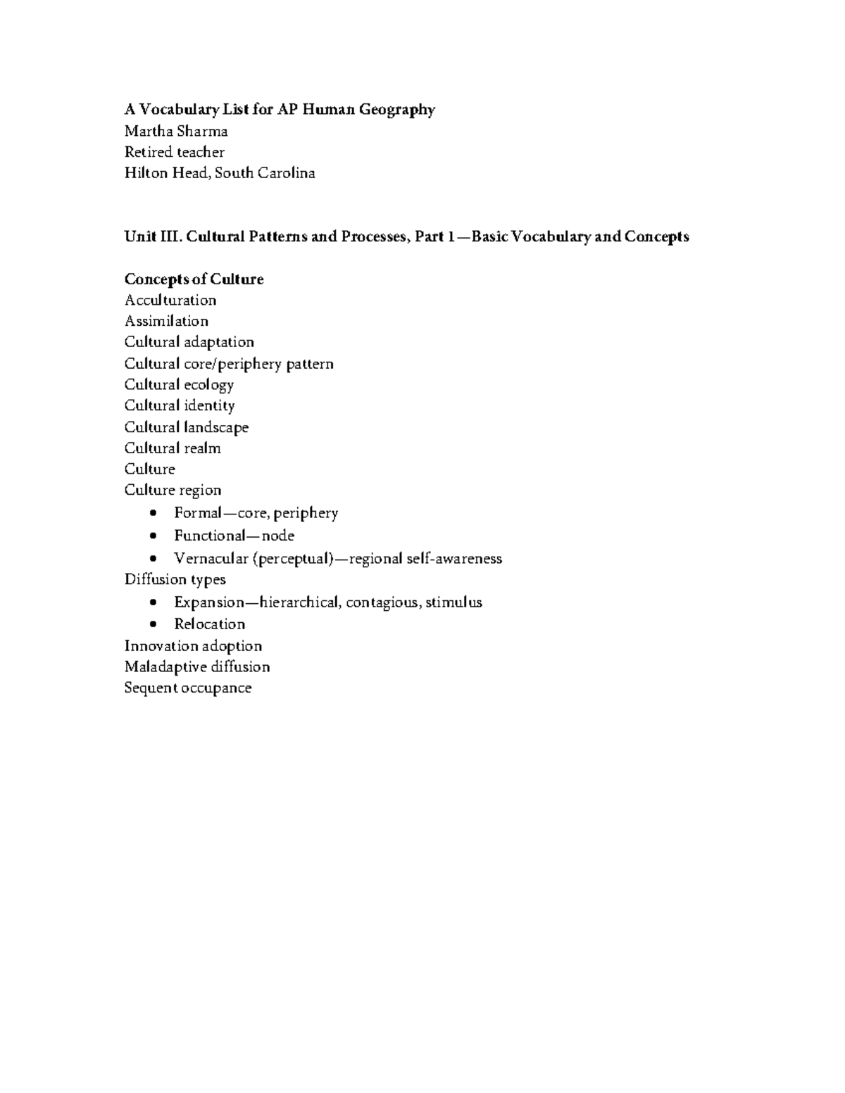 Unit 3 Vocabulary: Key Terms for AP Human Geography - Studocu