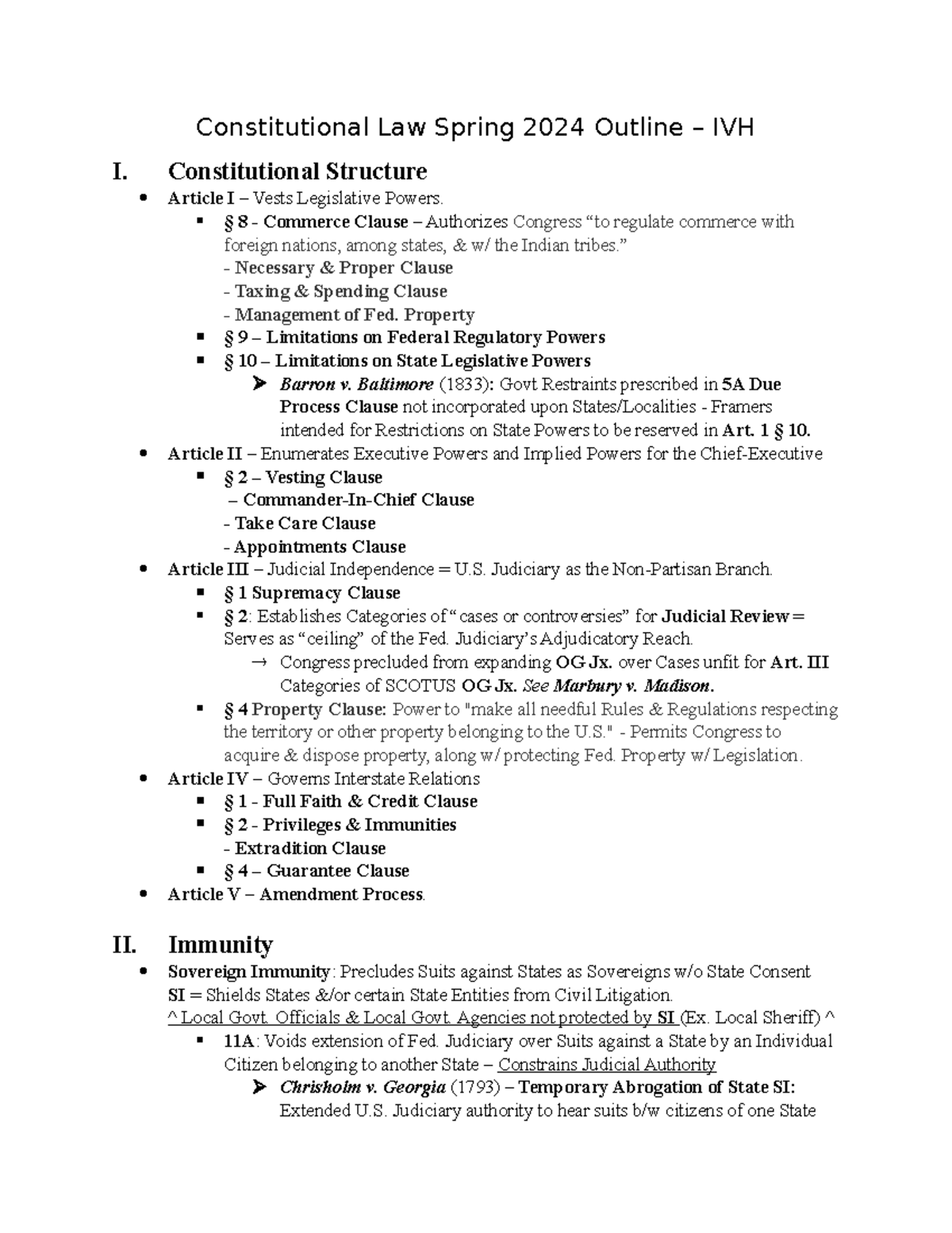 Constitutional Law Spring 2024 Outline: Key Concepts and Cases - Studocu