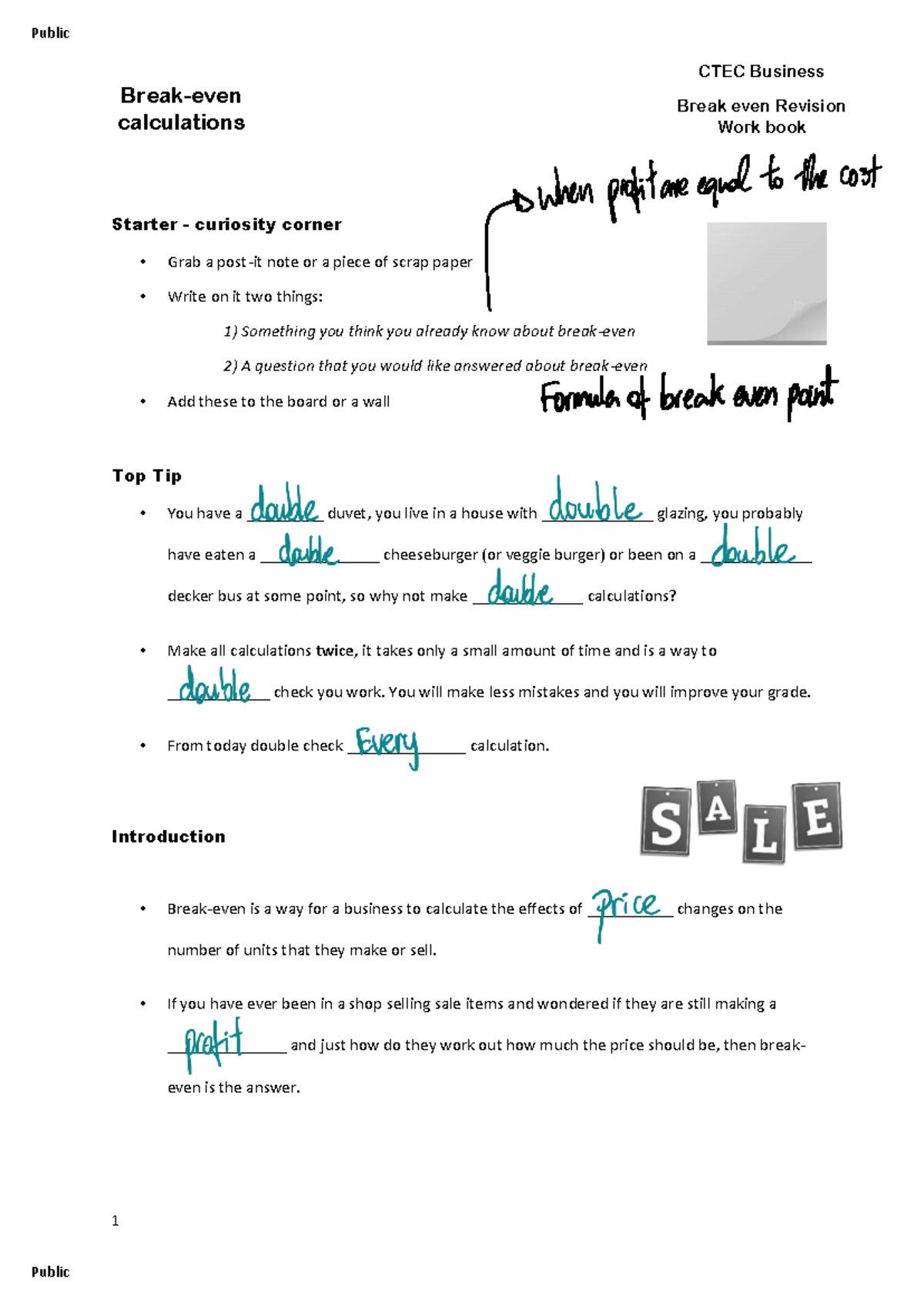 CTEC Business Break-Even Calculations Workbook – Revision Guide - Studocu