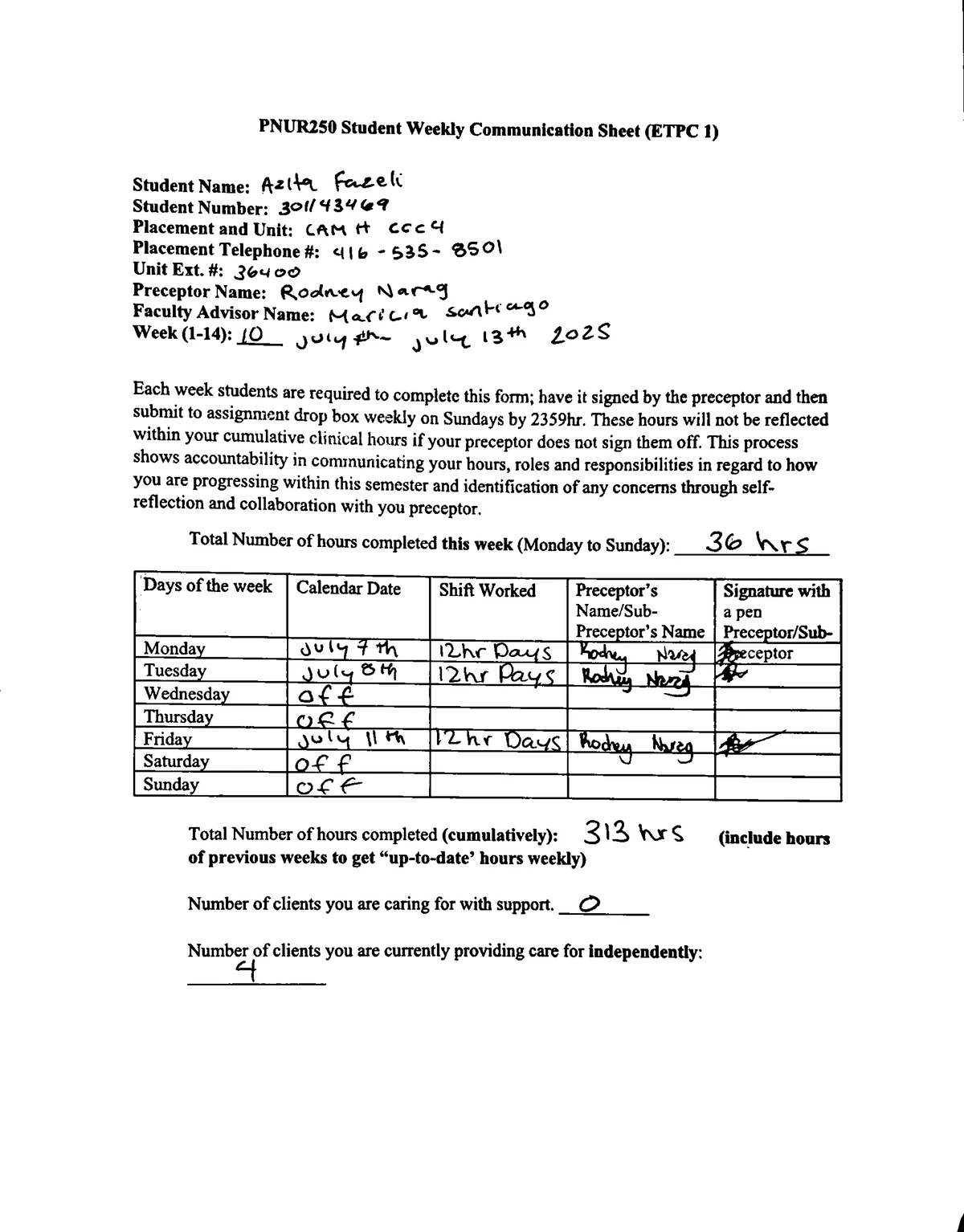 PNUR250 Weekly Communication Sheet (ETPC 1) - Week 11 - Studocu