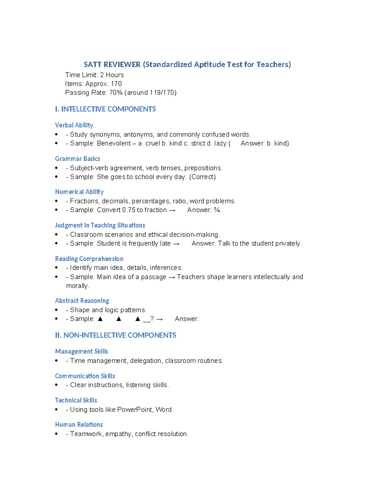 SATT Reviewer 1: Practice Questions for Standardized Aptitude Test ...