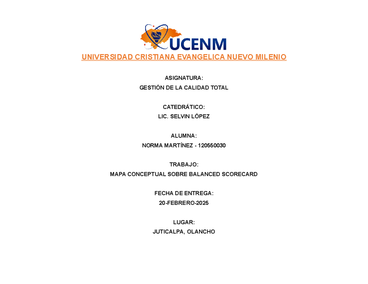 MAPA CONC. sobre Balanced Scorecard - GESTIÓN DE LA CALIDAD TOTAL - Studocu