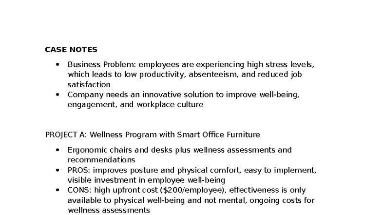 CASE STUDY: Conjoint Analysis for Employee Wellness Solutions - Studocu
