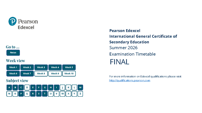 Pearson Edexcel IGCSE Summer 2026 Examination Timetable FINAL - Studocu