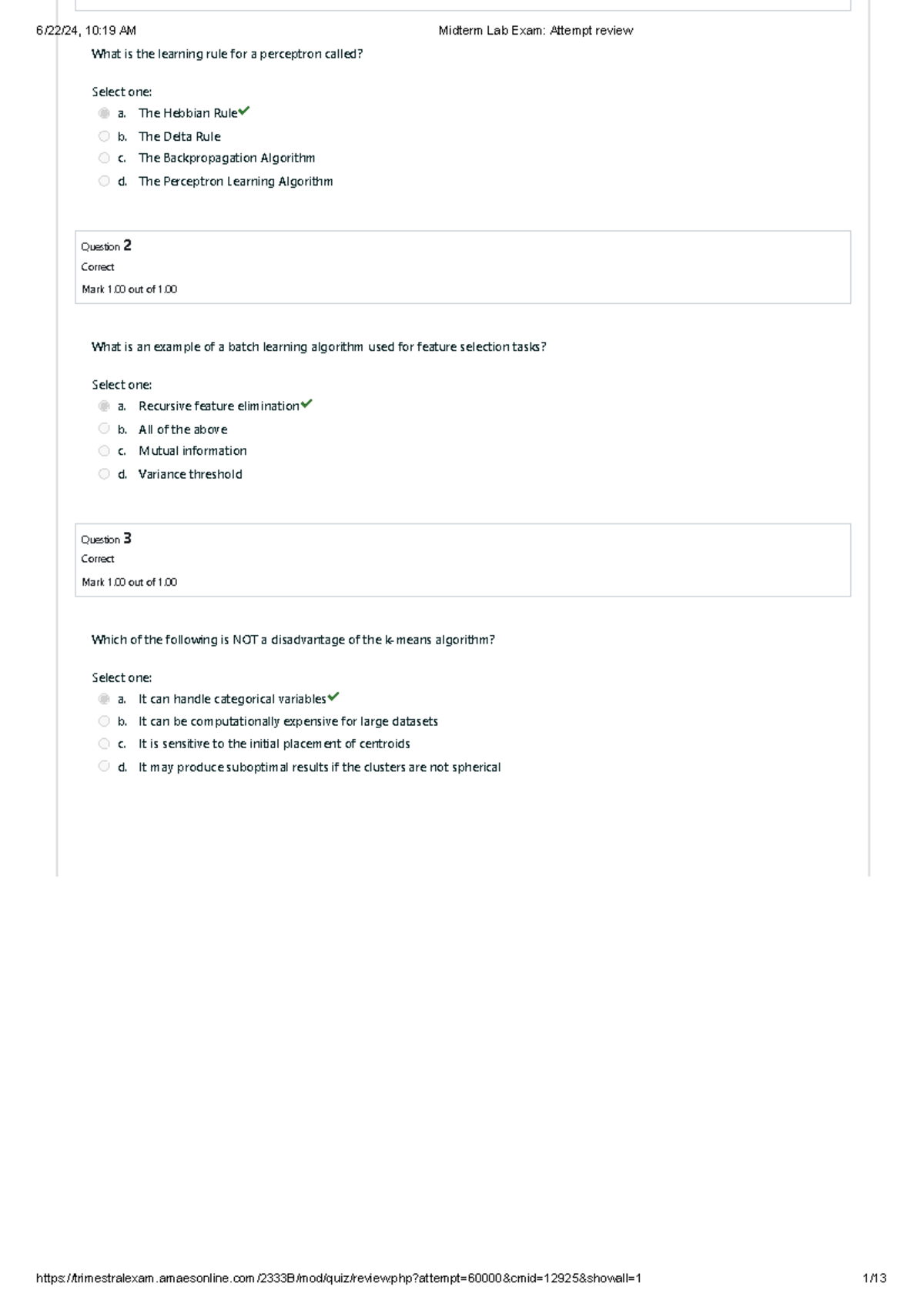 Midterm-Lab-Exam -AI - awfaefefdv - Question 2 Correct Mark 1 out of 1. Question 3 Correct Mark ...