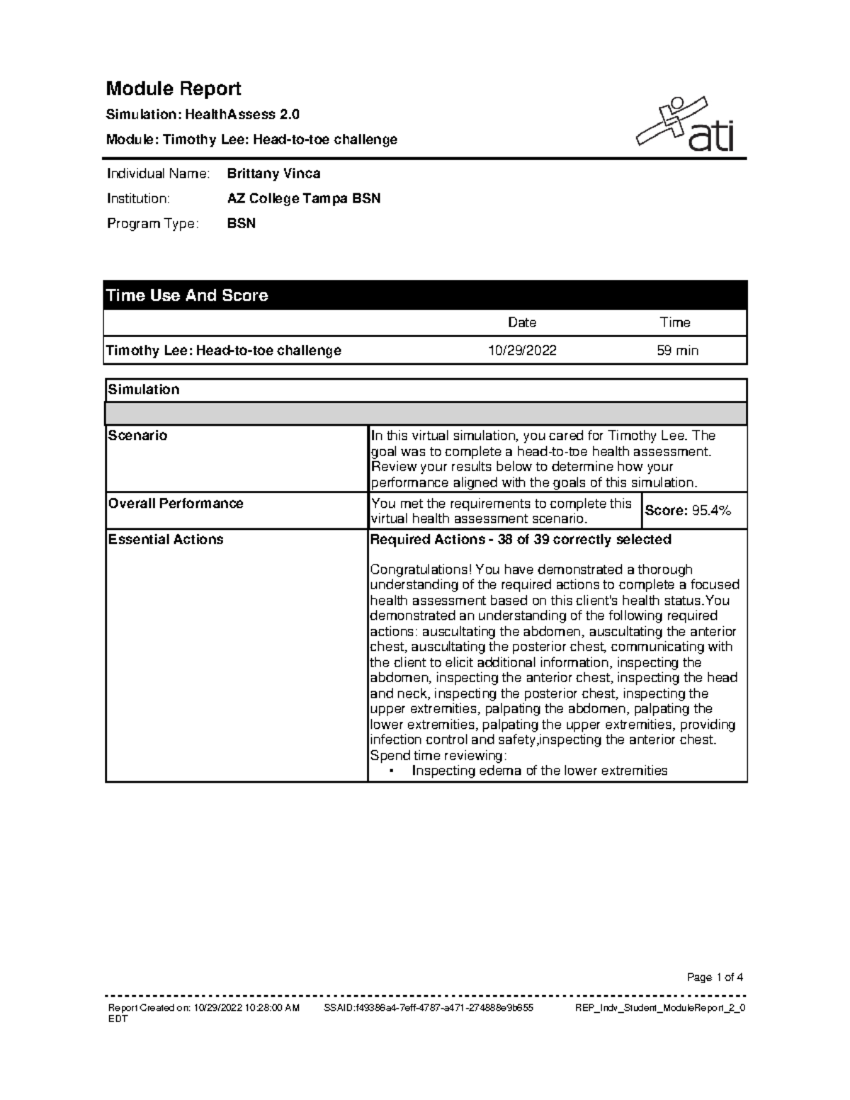BSN Module Report: Timothy Lee Head-to-Toe Health Assessment - Studocu